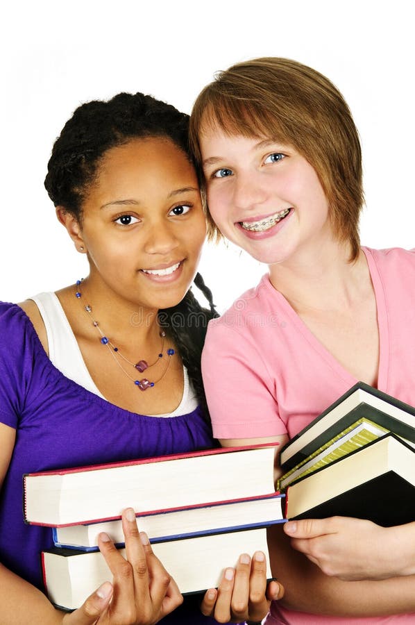 Girls holding text books stock image. Image of american - 10467401