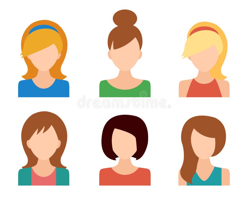 Girls Icons Set stock vector. Illustration of hair, individuality ...