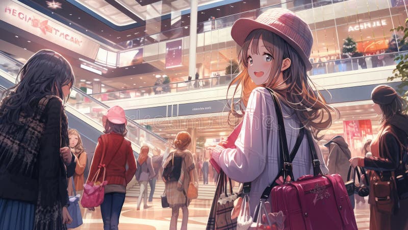 Girls Inside a Mall Shopping - Generative AI Stock Illustration ...
