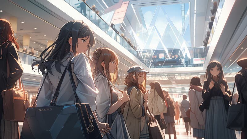 Girls Inside a Mall Shopping - Generative AI Stock Illustration ...