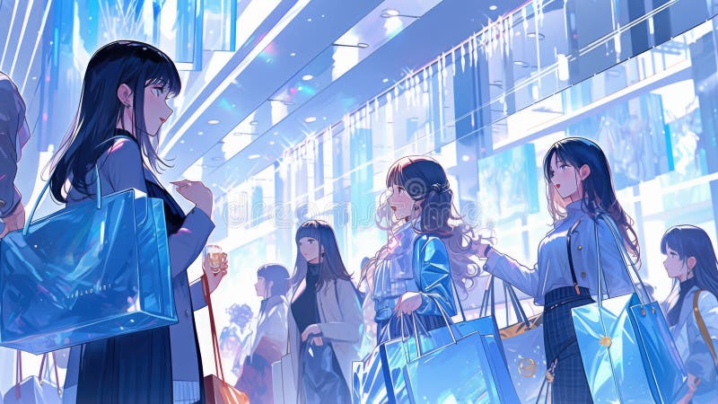 Girls Inside a Mall Shopping - Generative AI Stock Illustration ...