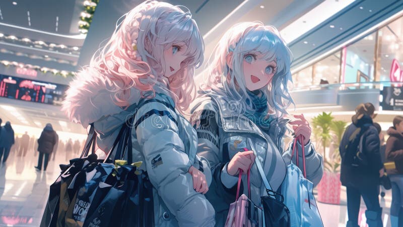 Girls Inside a Mall Shopping - Generative AI Stock Illustration ...