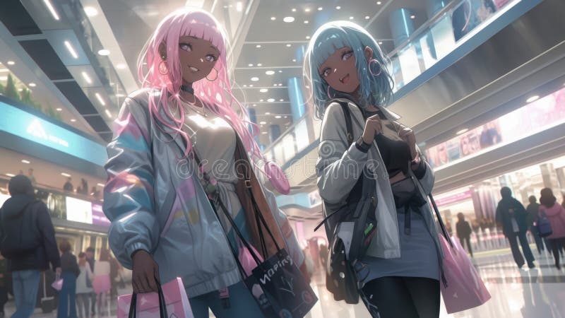 Girls Inside a Mall Shopping - Generative AI Stock Illustration ...
