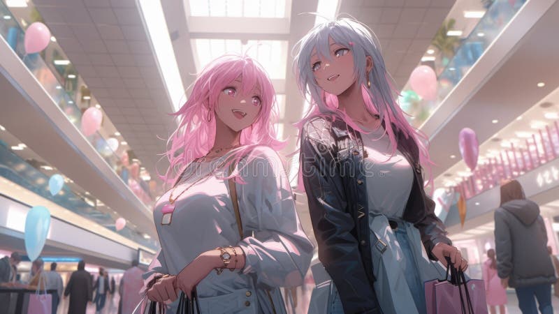 Girls Inside a Mall Shopping - Generative AI Stock Illustration ...