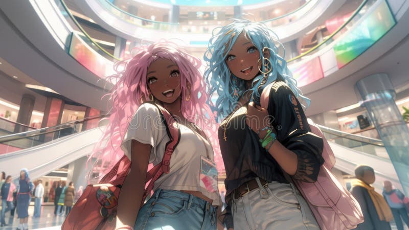 Girls Inside a Mall Shopping - Generative AI Stock Illustration ...
