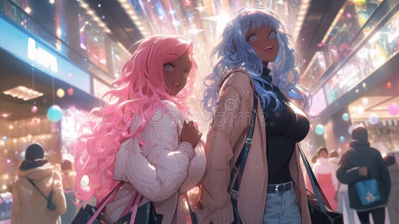 Girls Inside a Mall Shopping - Generative AI Stock Illustration ...