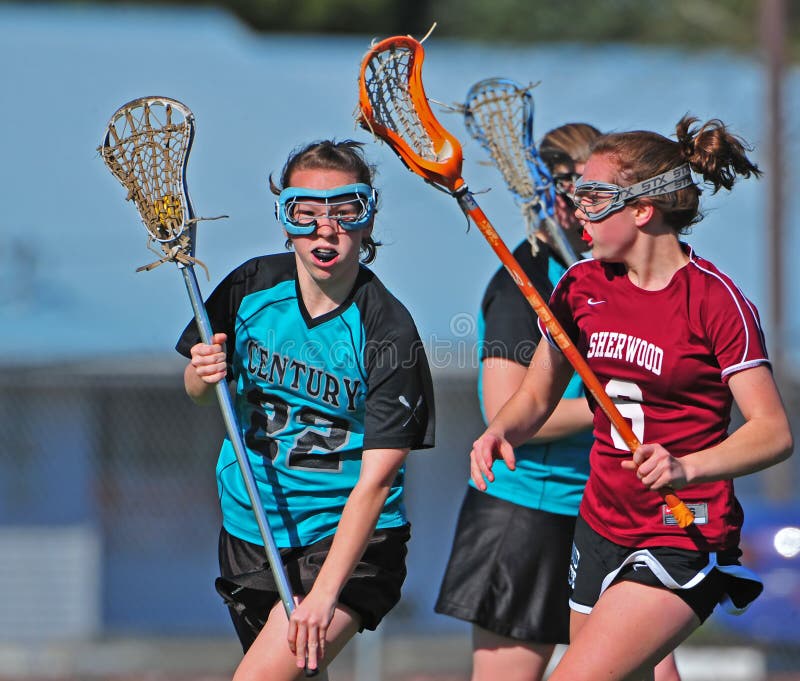 Young Girls Lacrosse Action at the Goal Editorial Image - Image of ...