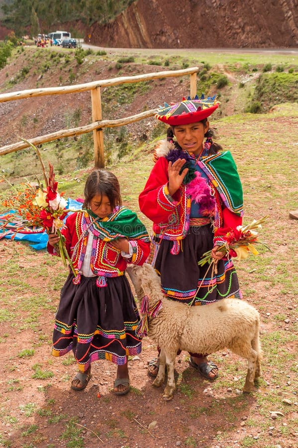 Girls with Lama and Flowers Editorial Stock Image - Image of people ...