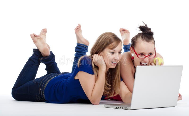 Young women using laptop stock photo. Image of isolated - 4229856