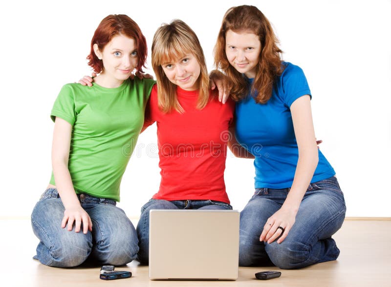 Group of Happy Students with the Laptop Stock Image - Image of fashion ...