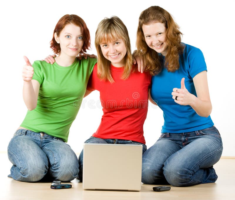 Girls with a laptop stock image. Image of background, caucasians - 9888229