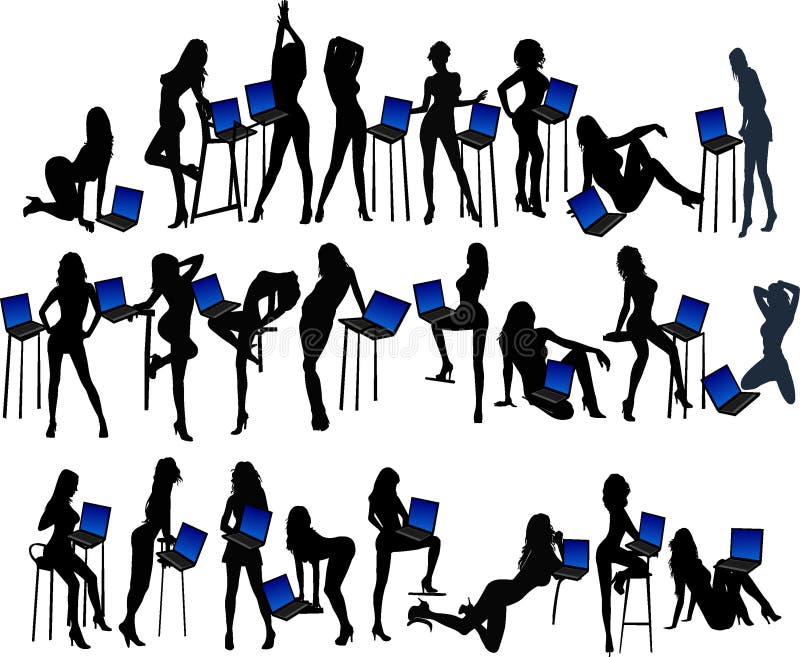 Girls and Laptop Computer - Vector Illustration Stock Vector ...