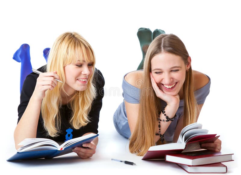 Isolated on White Two Girls with Books Stock Photo - Image of ...
