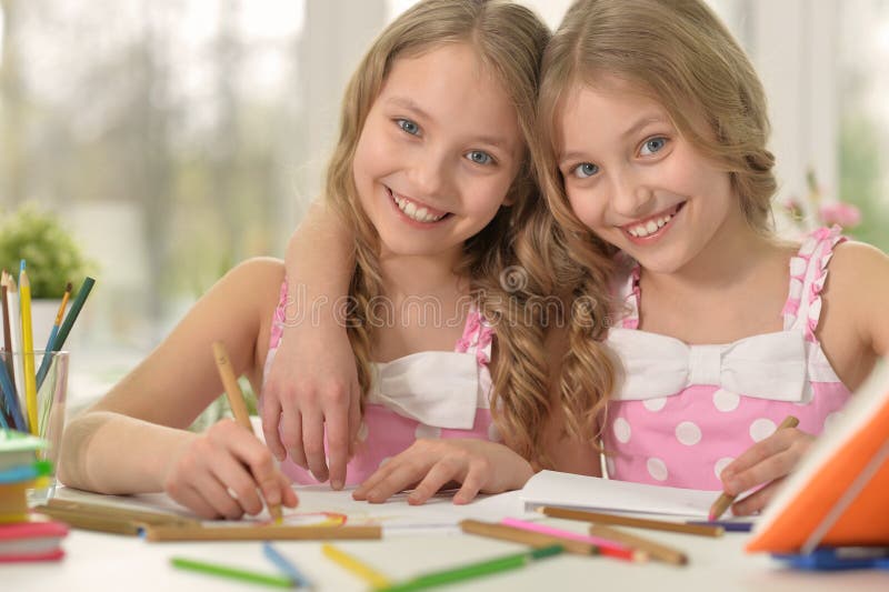 Girls on lesson of art stock photo. Image of girls, good - 78362902
