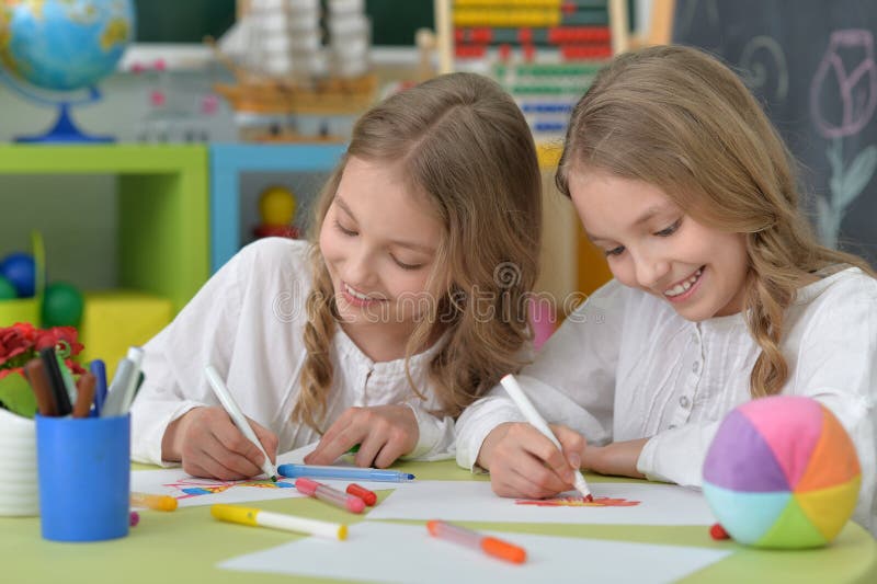 Girls on lesson of art stock image. Image of learning - 78362907