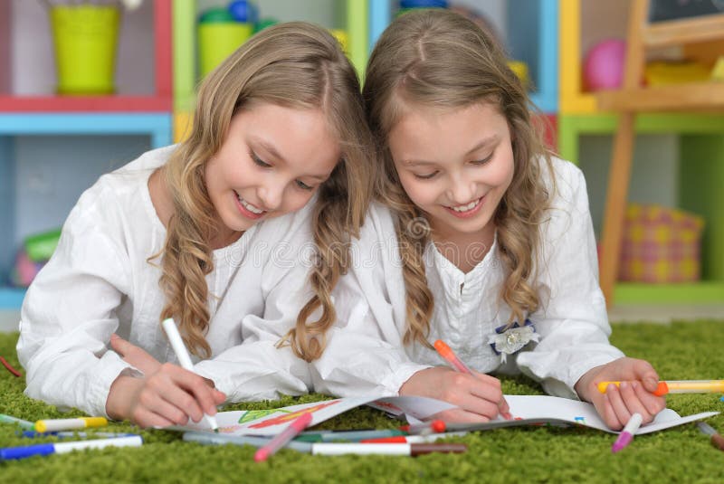 Girls on lesson of art stock image. Image of colorful - 78362967