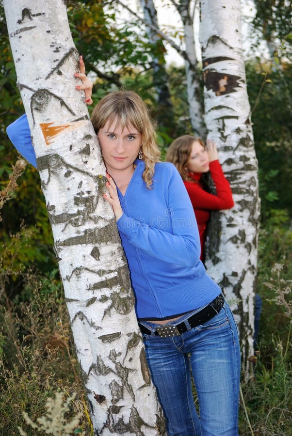 Girls near birches stock photo. Image of girls, female - 8028786