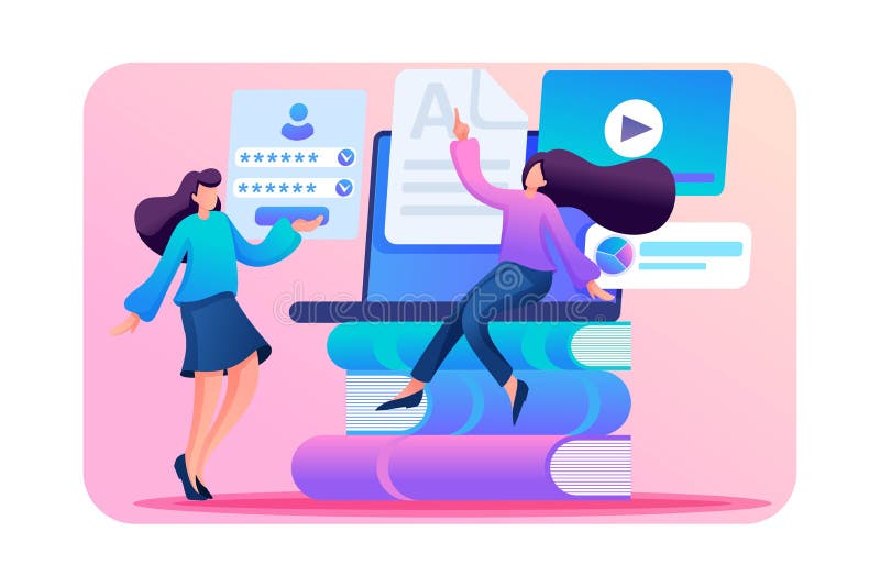 Girls in the Network Choose a Training Course. Online Learning. Flat 2D ...