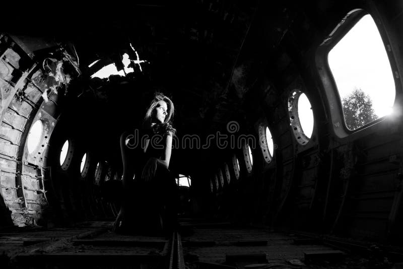 Girls next to the plane stock image. Image of deviation - 67831313