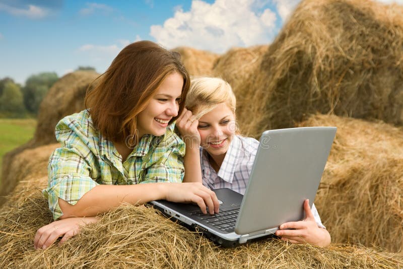 Young Couple Farmers in Field with Cows Stock Photo - Image of ...
