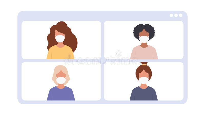 Girls at an Online Conference. Application Window with Conference ...