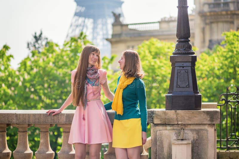Girls in Paris Near the Eiffel Tower Stock Image - Image of fashion ...
