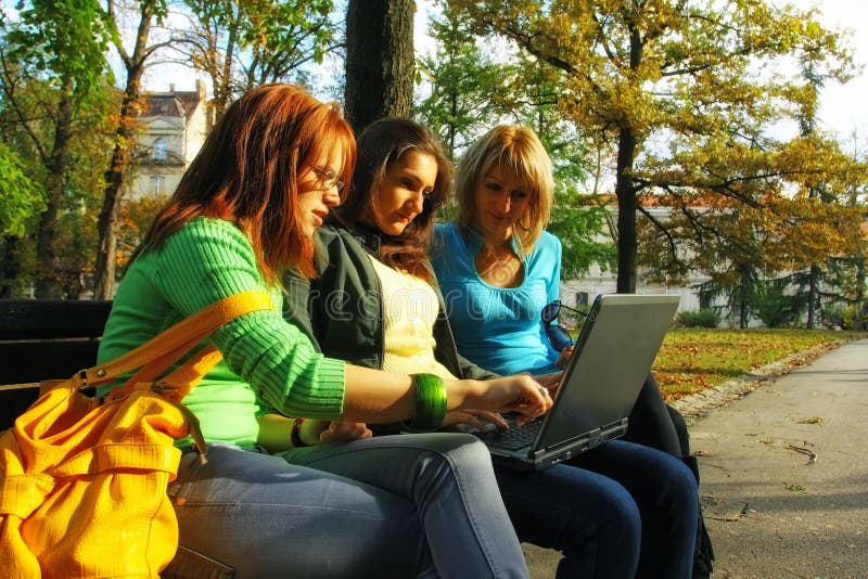 Computer Girls stock photo. Image of friend, teenager, student - 163044