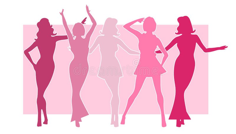Girls in Pink Silhouettes stock illustration. Illustration of ...