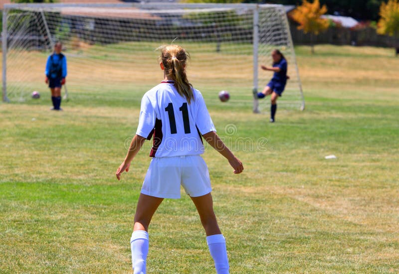 Girls Soccer Player Running with Ball Stock Photo - Image of compete ...