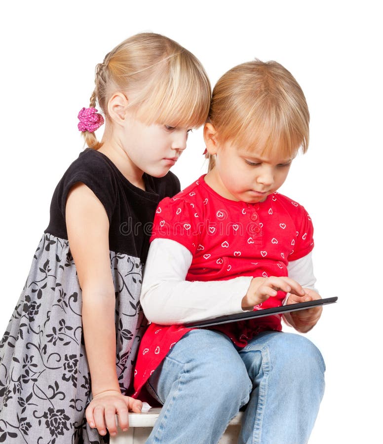 Girls Playing with a Tablet Computer Stock Photo - Image of learn ...