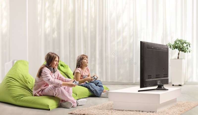 Girls Playing Video Games on Tv Stock Photo - Image of caucasian, cool ...