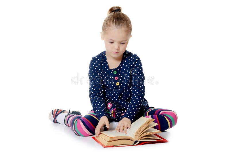 Girls Read Book Isolated on White Stock Image - Image of book, happy ...