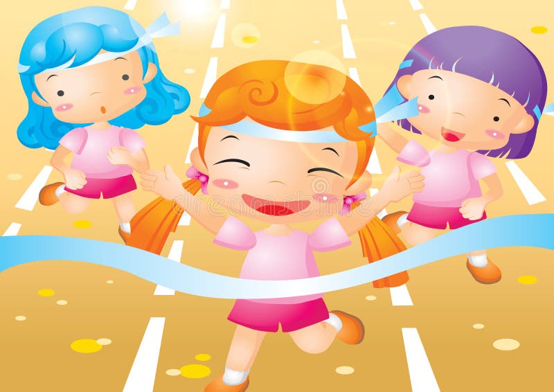 Girls Running on Race Track. Vector Illustration Decorative Design ...