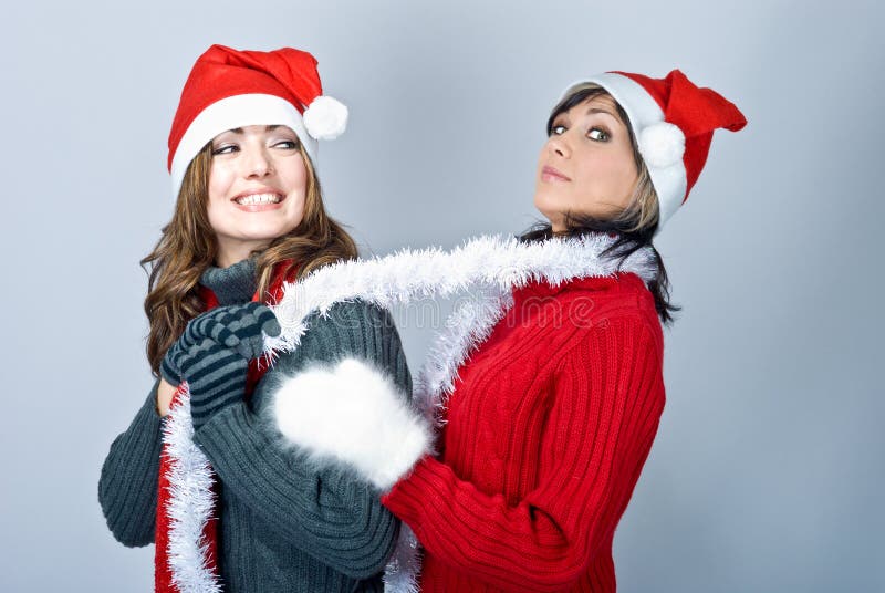 Girls in Santa s caps stock image. Image of party, smiling - 7195067