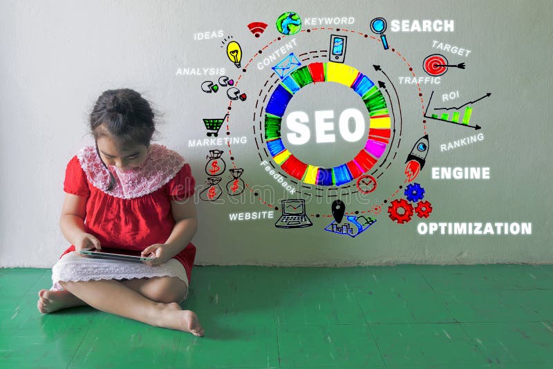 Girls are Searching for Knowledge from the Tablet. Stock Photo - Image ...