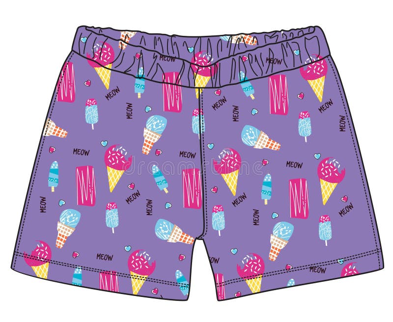 Girls Shorts Ice Cream Pattern All Over Vector Art Stock Vector ...