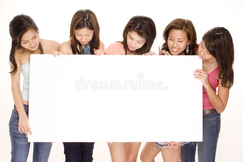 Four Girls and Sign stock photo. Image of pretty, four - 1117376