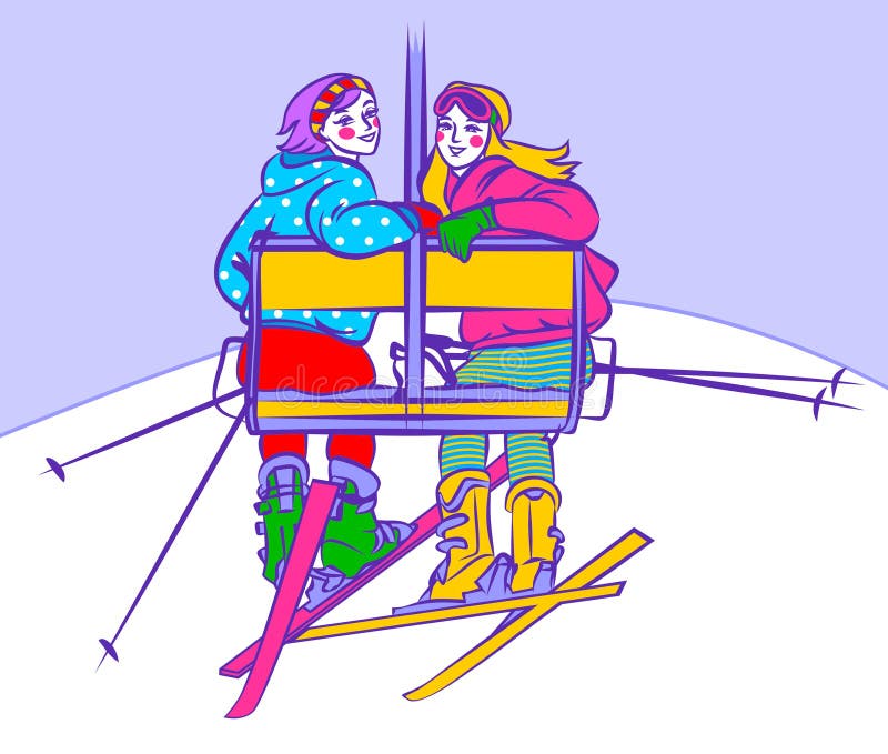 Girls on ski lift stock vector. Illustration of elevator - 27455793