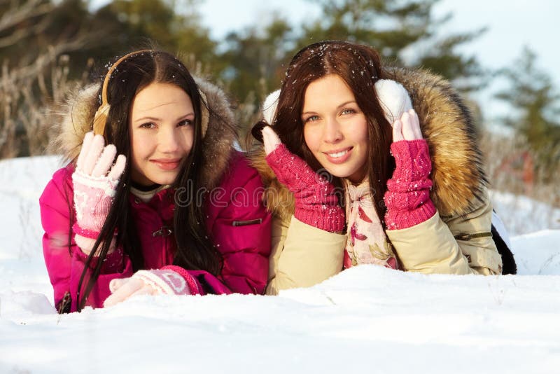 Girls on snow stock image. Image of emotion, lovely, girl - 25673869
