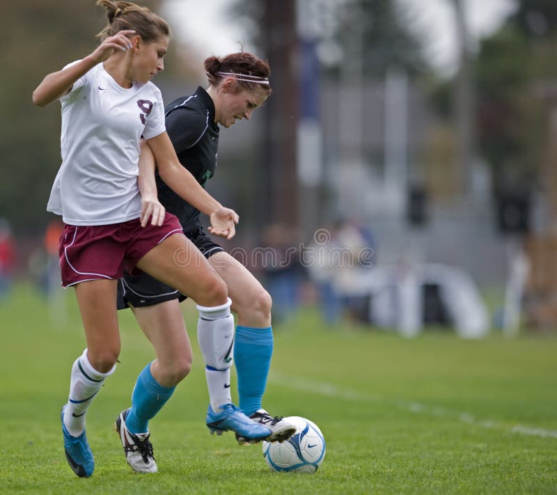 Girls Soccer Player Running with Ball Stock Photo - Image of compete ...