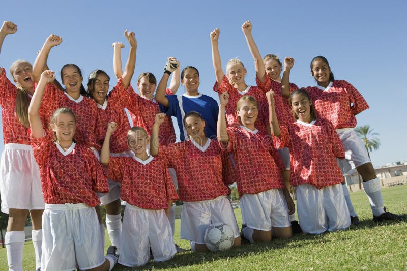 Girls soccer team stock image. Image of football, teamwork - 13584689