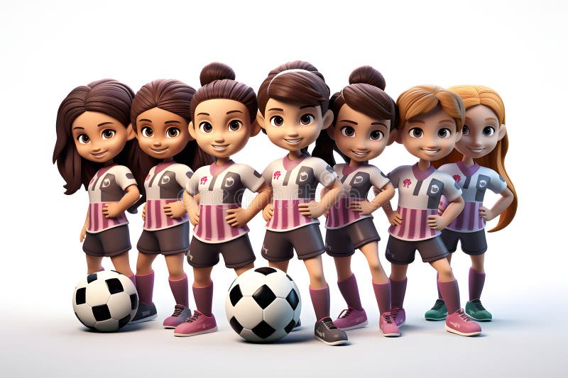 Girls Soccer Team on White Background. 3d Render Stock Illustration ...