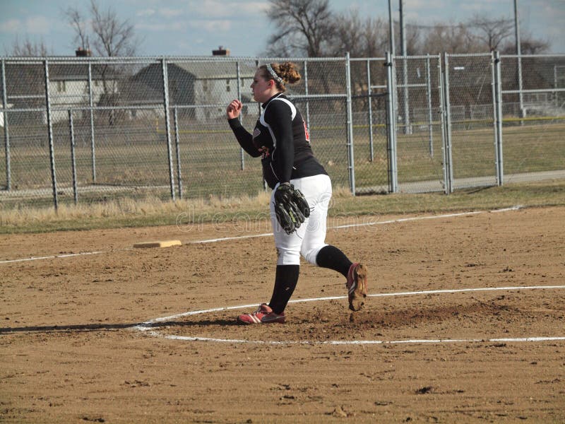 Girls Softball Runner on First Editorial Stock Image - Image of girl ...