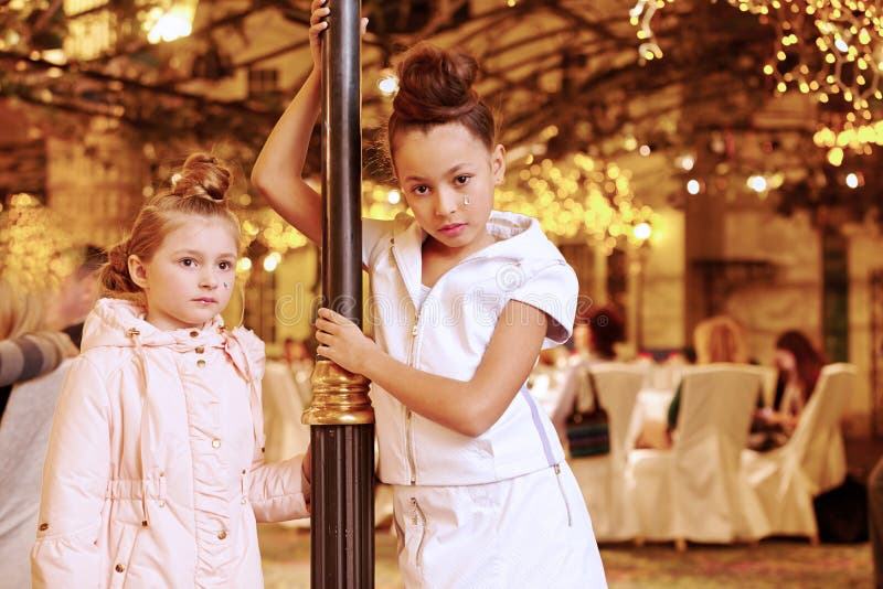 Girls Stand Near Decorative Lamp Post Stock Photo - Image of banquet ...