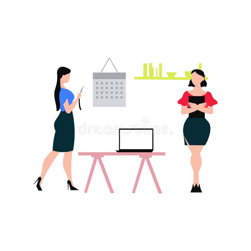 Girls are Standing in the Workplace Stock Illustration - Illustration ...