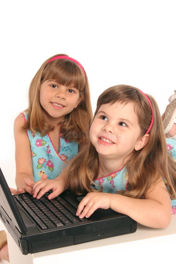 Girls Study With Computer Laptop Stock Photo - Image of hair, knowledge ...