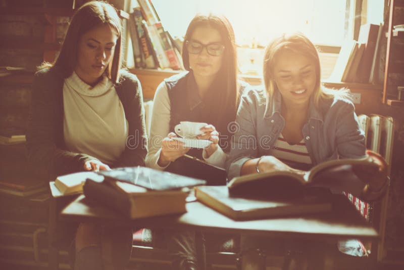 Girls Study Together in Cafe. Stock Image - Image of education ...