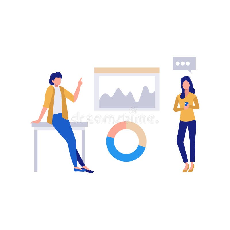 The Girls are Talking about the Pie Chart Stock Illustration ...