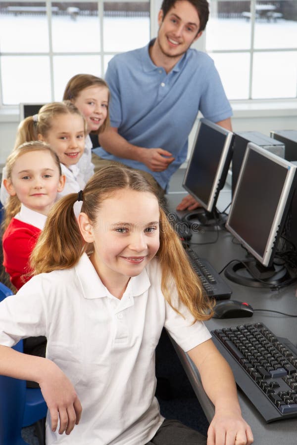 Girls and Teacher in School Class Stock Photo - Image of female ...