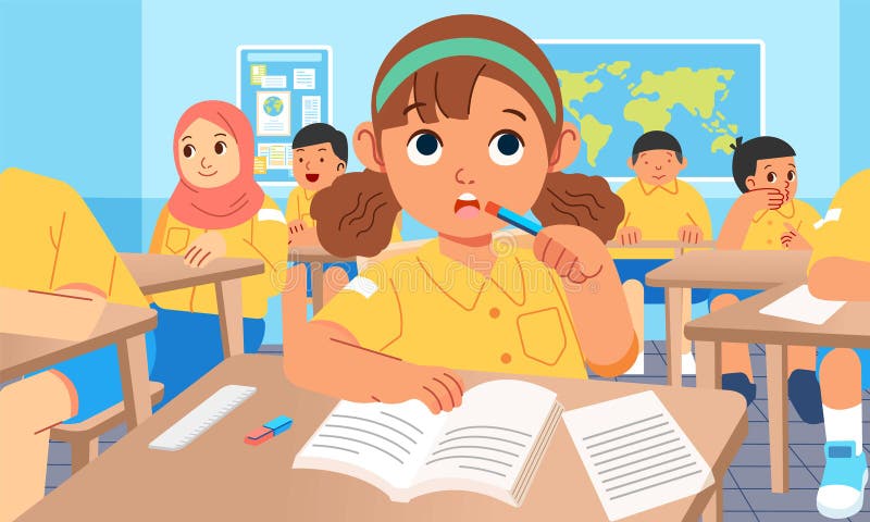 Girls are Thinking and Studying in the Classroom with Other Friends ...